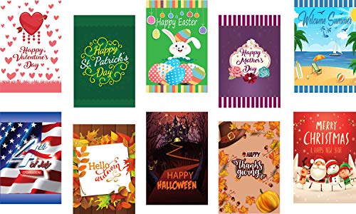 Seasonal Garden Flags Set of 10 Double Sided Halloween Fall Garden Flag, Small Festive Yard Flags for Holiday Outdoor Decorations 12.5x18 Inch for All Seasons and Holidays - Premium Quality Material