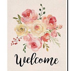 Spring Peonies Welcome Garden Flag Vertical Double Sided Burlap Yard Spring Flower Farmhouse Outdoor Decor 12.5 x 18 Inches