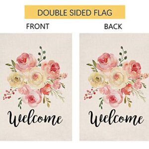 Spring Peonies Welcome Garden Flag Vertical Double Sided Burlap Yard Spring Flower Farmhouse Outdoor Decor 12.5 x 18 Inches