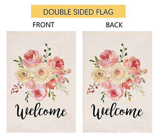 Spring Peonies Welcome Garden Flag Vertical Double Sided Burlap Yard Spring Flower Farmhouse Outdoor Decor 12.5 x 18 Inches