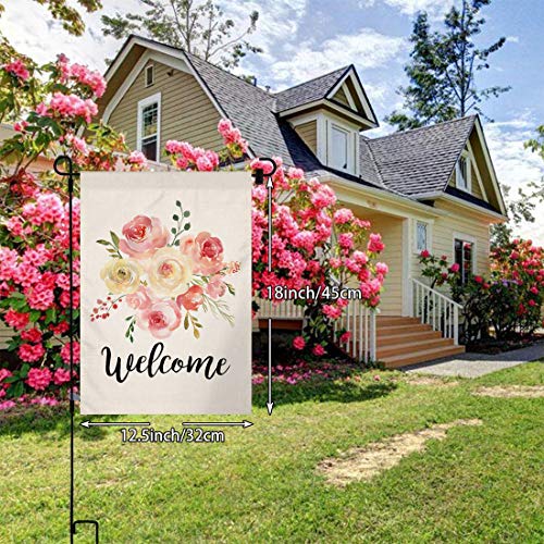 Spring Peonies Welcome Garden Flag Vertical Double Sided Burlap Yard Spring Flower Farmhouse Outdoor Decor 12.5 x 18 Inches