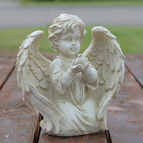 Northlight 9.75" Ivory Angel Boy Kneeling with Dove Outdoor Garden Statue