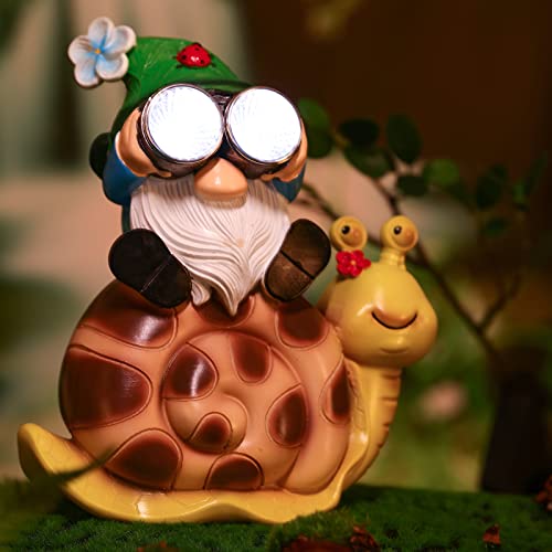 LOVERUIS Gnomes Garden Decorations Outdoor - Funny Garden Gnomes Statues Decor Outdoor Turtles Figurines with Solar Panel for Yard Porch Lawn