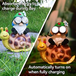 LOVERUIS Gnomes Garden Decorations Outdoor - Funny Garden Gnomes Statues Decor Outdoor Turtles Figurines with Solar Panel for Yard Porch Lawn