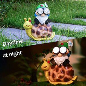 LOVERUIS Gnomes Garden Decorations Outdoor - Funny Garden Gnomes Statues Decor Outdoor Turtles Figurines with Solar Panel for Yard Porch Lawn