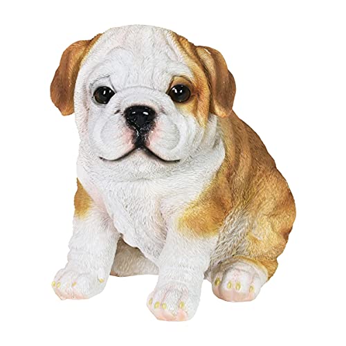 Exhart Dog Statue, Hand Painted English Bulldog Puppy Seated Garden Sculpture, Outdoor Lawn and Yard Art Decoration, 6.5 x 6 Inch