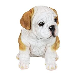 Exhart Dog Statue, Hand Painted English Bulldog Puppy Seated Garden Sculpture, Outdoor Lawn and Yard Art Decoration, 6.5 x 6 Inch