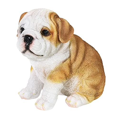 Exhart Dog Statue, Hand Painted English Bulldog Puppy Seated Garden Sculpture, Outdoor Lawn and Yard Art Decoration, 6.5 x 6 Inch