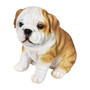 Exhart Dog Statue, Hand Painted English Bulldog Puppy Seated Garden Sculpture, Outdoor Lawn and Yard Art Decoration, 6.5 x 6 Inch