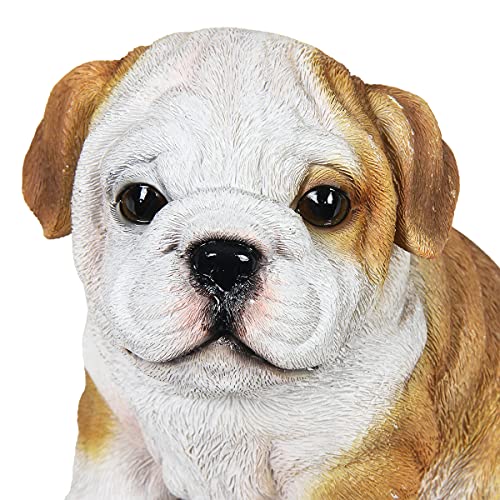 Exhart Dog Statue, Hand Painted English Bulldog Puppy Seated Garden Sculpture, Outdoor Lawn and Yard Art Decoration, 6.5 x 6 Inch