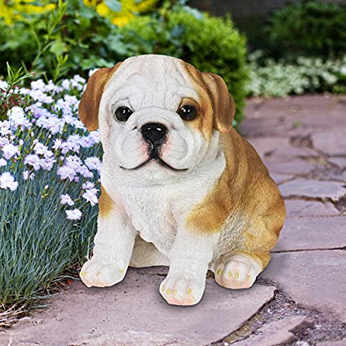 Exhart Dog Statue, Hand Painted English Bulldog Puppy Seated Garden Sculpture, Outdoor Lawn and Yard Art Decoration, 6.5 x 6 Inch