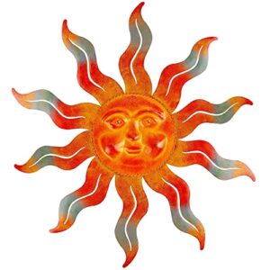 juegoal metal sun wall art decor, 16.5″ bright color rust proof metal wall sculpture, hanging for indoor outdoor home bedroom living room office garden yard patio, orange