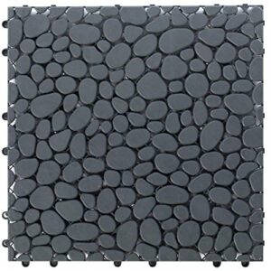 gardenised qi003970.5 interlocking cobbled stone look garden pathway tiles, decorative floor grass pavers anti-slip mat, 5 pack, gray