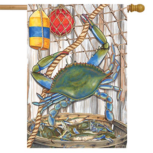 Blue Crab Bushel Summer House Flag Nautical 28" x 40" Briarwood Lane