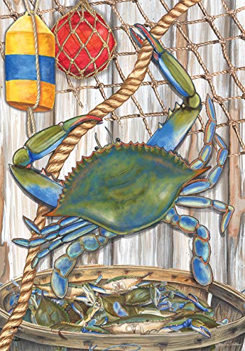 Blue Crab Bushel Summer House Flag Nautical 28" x 40" Briarwood Lane