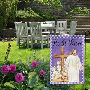 He is Risen Religious Garden Flags 12x18inch Burlap, Easter Cross Jesus Flags for Spring Holiday Yard Decorations Outdoor