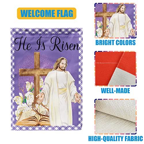 He is Risen Religious Garden Flags 12x18inch Burlap, Easter Cross Jesus Flags for Spring Holiday Yard Decorations Outdoor