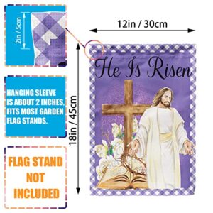 He is Risen Religious Garden Flags 12x18inch Burlap, Easter Cross Jesus Flags for Spring Holiday Yard Decorations Outdoor