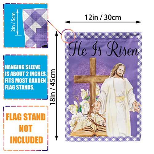 He is Risen Religious Garden Flags 12x18inch Burlap, Easter Cross Jesus Flags for Spring Holiday Yard Decorations Outdoor