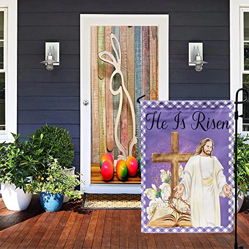 He is Risen Religious Garden Flags 12x18inch Burlap, Easter Cross Jesus Flags for Spring Holiday Yard Decorations Outdoor