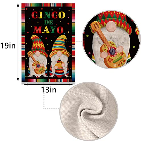 Cinco de Mayo Gnome Garden Flag Serape Guita Mexican Fiesta Themed Party Vertical Double Sized Yard Outdoor Decoration