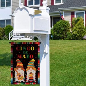 Cinco de Mayo Gnome Garden Flag Serape Guita Mexican Fiesta Themed Party Vertical Double Sized Yard Outdoor Decoration