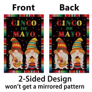 Cinco de Mayo Gnome Garden Flag Serape Guita Mexican Fiesta Themed Party Vertical Double Sized Yard Outdoor Decoration