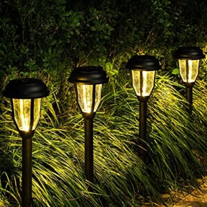 gigalumi solar powered outdoor lights, 8 pack solar lights outdoor waterproof, solar garden lights for patio, yard, walkway, lawn. (warm white)