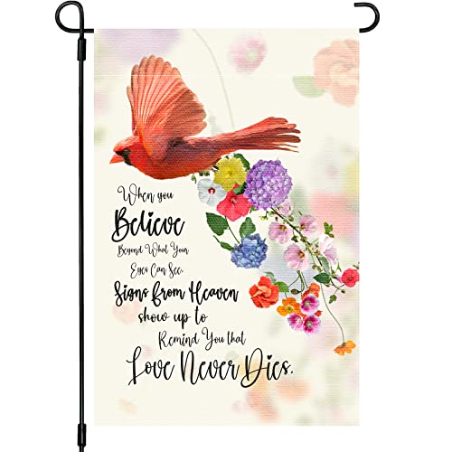 Eiyikof Cardinal Garden Flag Vertical Double Sided Farmhouse Burlap Yard Outdoor Decor 12.5x18 Inch-When you Believe Beyond What Your Eyes Can See Signs From Heaven Show up to Remind You that Love Never Dies