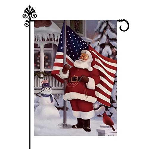 Christmas Garden Flag Santa Claus Cardinal Double Sided Burlap Vertical Rustic Outdoor Decorations Rise the US Flags Merry Christmas Yard Decor 12.5 x 18 Inch