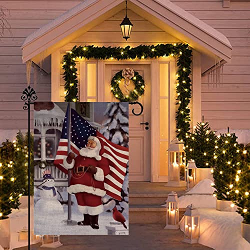 Christmas Garden Flag Santa Claus Cardinal Double Sided Burlap Vertical Rustic Outdoor Decorations Rise the US Flags Merry Christmas Yard Decor 12.5 x 18 Inch