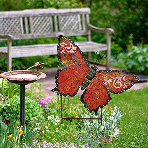 18.5 Inch Metal Butterfly Garden Stake Outdoor Decorative Stakes Butterfly Decor Whimsical Butterfly Stake Yard Art Ornaments (Red)