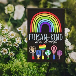 Swooflia Human Kind Be Both Garden Flag Black Lives Matter LGBT Small Yard Flag for Outside Decor Burlap Garden Sign 12x18 Inch Double Sided HYQ-261