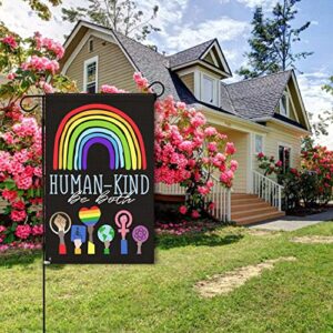 Swooflia Human Kind Be Both Garden Flag Black Lives Matter LGBT Small Yard Flag for Outside Decor Burlap Garden Sign 12x18 Inch Double Sided HYQ-261