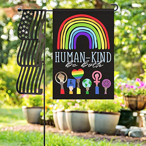 Swooflia Human Kind Be Both Garden Flag Black Lives Matter LGBT Small Yard Flag for Outside Decor Burlap Garden Sign 12x18 Inch Double Sided HYQ-261