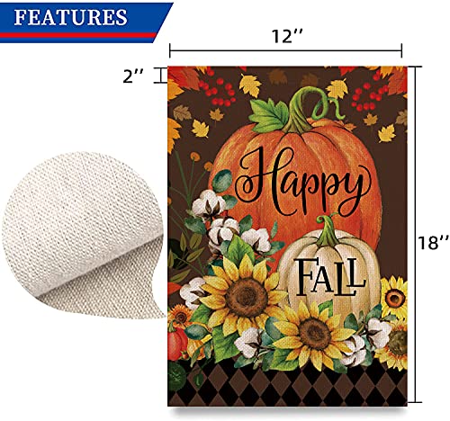 Happy Fall Garden Flag Burlap Autumn Vertical Double Sided Fall Thanksgiving Pumpkin Garden Flag Yard Outdoor Decoration 12.5 X 18 Inch