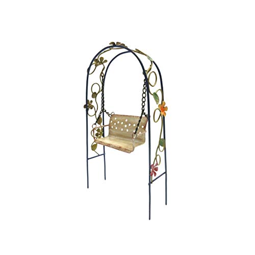 Pacific Giftware Enchanted Mini Fairy Garden Accessories Decorative Metal Arch Shape Arbor Swing with Floral Design 8 inch Tall