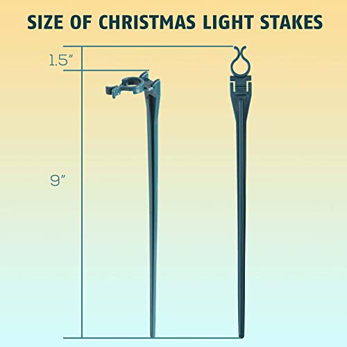 Aaron's Home Christmas Light Stakes, 100 Pack Lawn Stakes, 10 Inch String Lights Ground Stakes for C7 and C9 Lights, Plastic Outdoor Yard Stakes for Gardens, Driveways, Pathways, and Patios (Green)