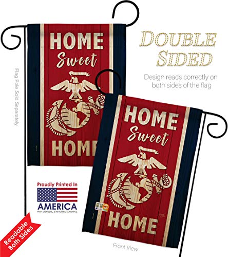 Breeze Decor Home Sweet Marine Corps Garden Flag Armed Forces USMC Semper Fi United State American Military Veteran Retire Official House Decoration Banner Small Yard Gift Double-Sided, Made in USA