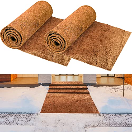 2 Pack No Slip Ice and Snow Carpet- 16 × 118 inches Natural Coconut Fiber Carpet Mat Walking Safety, Winter Walkway Carpet Runner for Front Door Hallway Stairs, Outdoor Patio Porch Garden