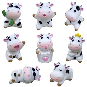 8 styles mini cow figurines, fairy garden miniature animals farm cattle accessories, diy terrarium moss landscape ornament plant pot craft dollhouse decoration