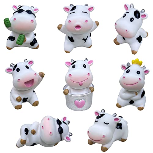 8 Styles Mini Cow Figurines, Fairy Garden Miniature Animals Farm Cattle Accessories, DIY Terrarium Moss Landscape Ornament Plant Pot Craft Dollhouse Decoration