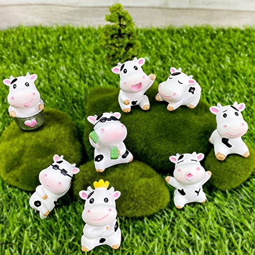 8 Styles Mini Cow Figurines, Fairy Garden Miniature Animals Farm Cattle Accessories, DIY Terrarium Moss Landscape Ornament Plant Pot Craft Dollhouse Decoration