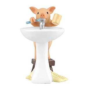 Aclema Pig Decor Figurines Miniature Fairy Garden Kitchen Resin Collections for Terrarium Micro Landscape Pig Brush Teeth