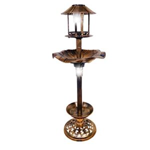 btexpert bb5171 birdbath solar lighted vintage gold pedestal bird bath garden fountain decoration planter accents, copper bronze