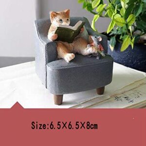 Amusing Mini Cat Reading Statue Figurine Ornament Home Garden Lawn Decor for Bookshelf Flowerpot