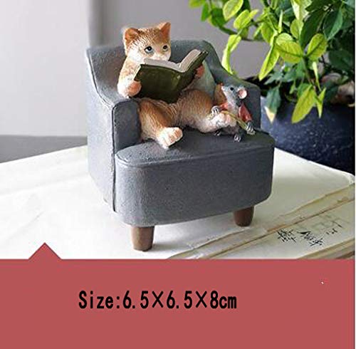 Amusing Mini Cat Reading Statue Figurine Ornament Home Garden Lawn Decor for Bookshelf Flowerpot