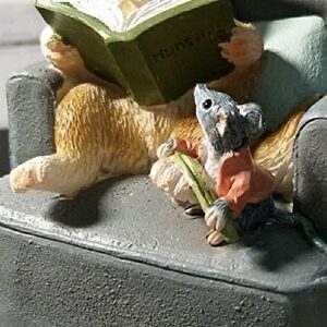 Amusing Mini Cat Reading Statue Figurine Ornament Home Garden Lawn Decor for Bookshelf Flowerpot