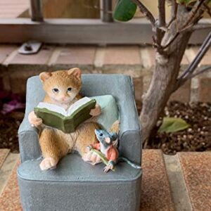 Amusing Mini Cat Reading Statue Figurine Ornament Home Garden Lawn Decor for Bookshelf Flowerpot