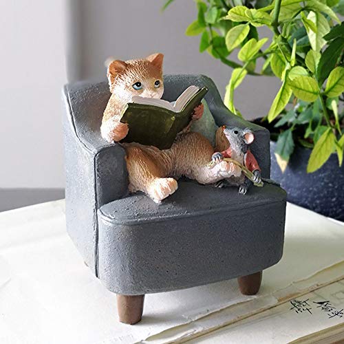 Amusing Mini Cat Reading Statue Figurine Ornament Home Garden Lawn Decor for Bookshelf Flowerpot